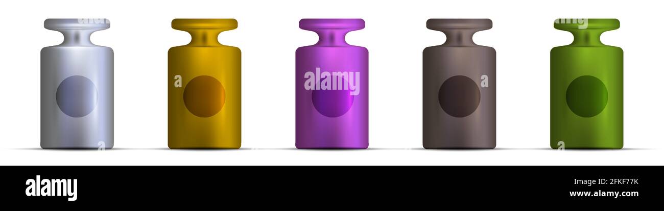 Balance scale calibration weights of different colors. 3D realistic ...