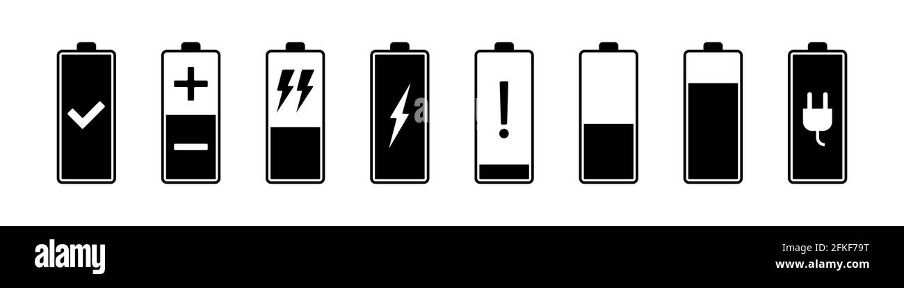 Battery charging icons. Smartphone charge level, battery percentage ...
