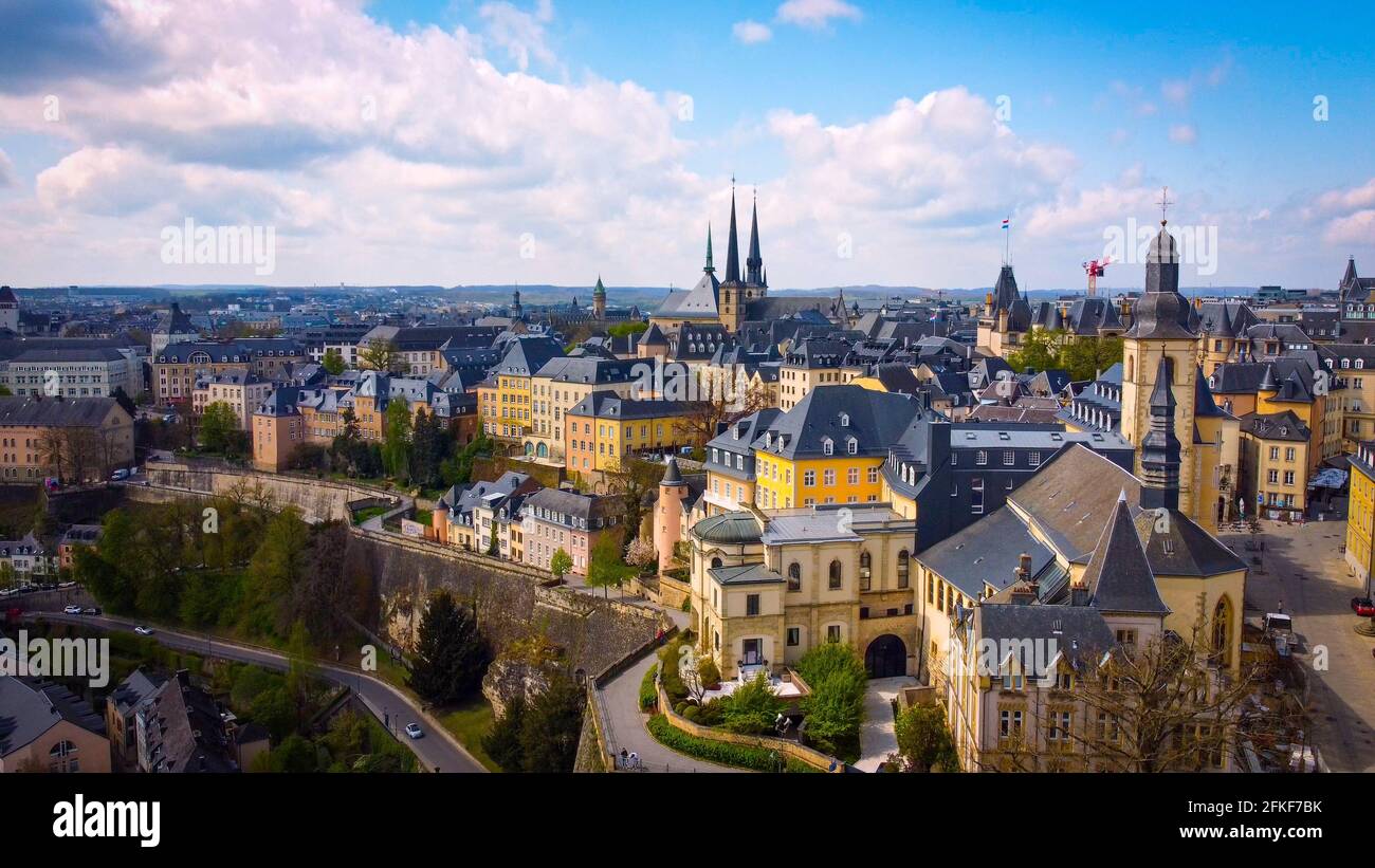 The historic buildings in the city of Luxemburg from above Stock Photo ...