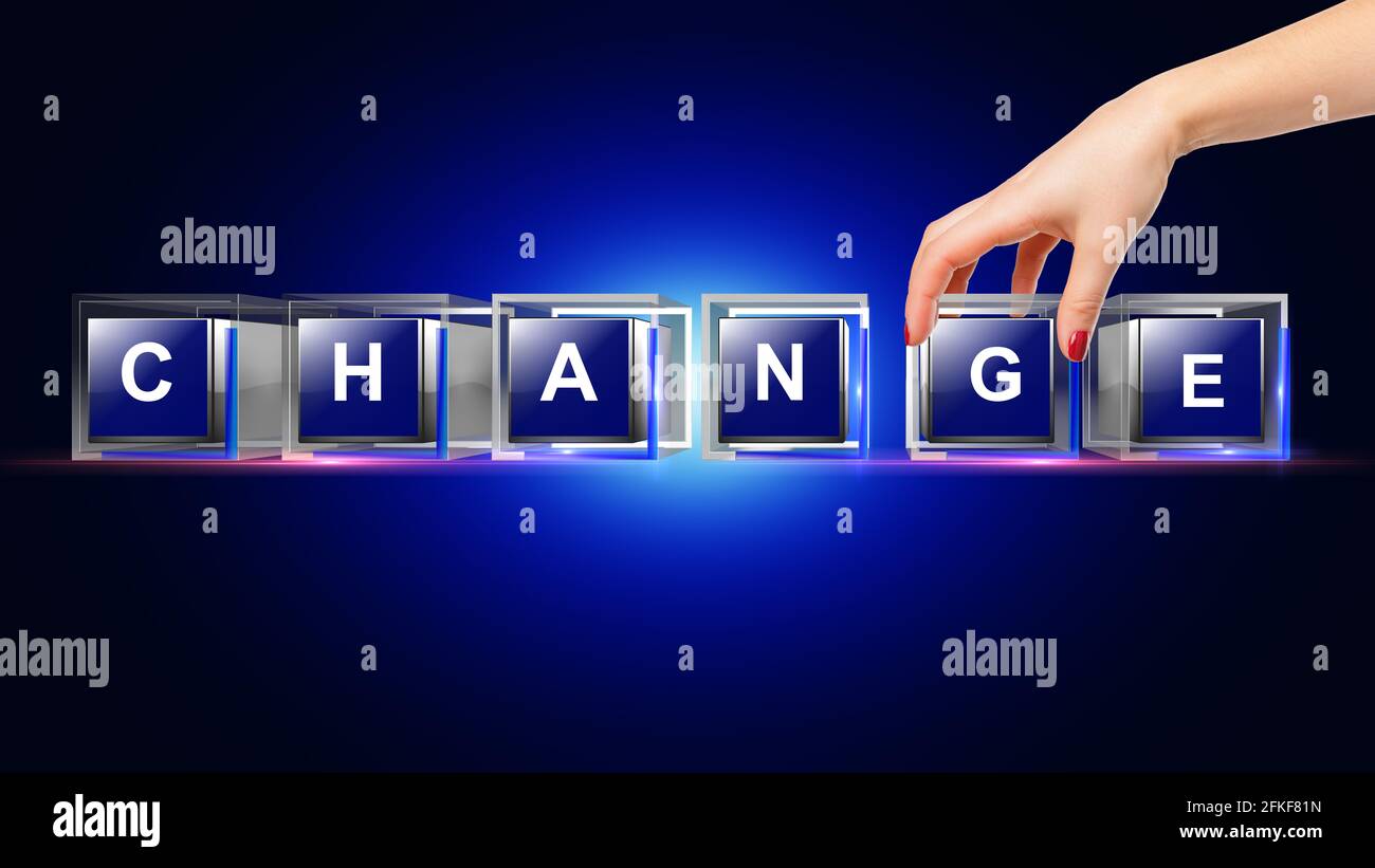 Change letter written on glass cube Stock Photo - Alamy