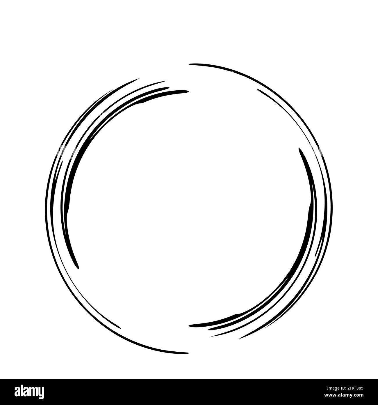 Round grunge frame isolated on white background. Black circle ink ...