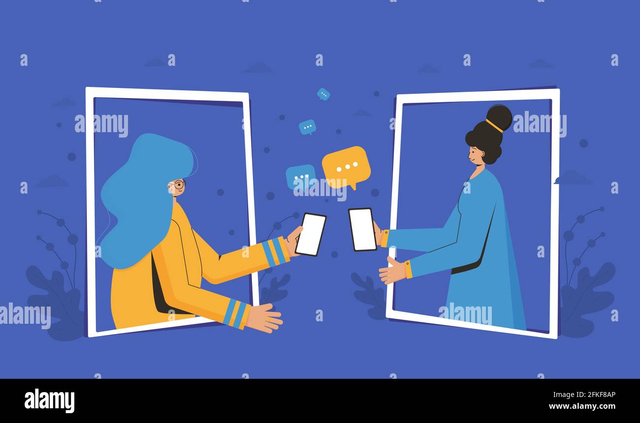 Online family communication. Mother and daughter texting a message to ...