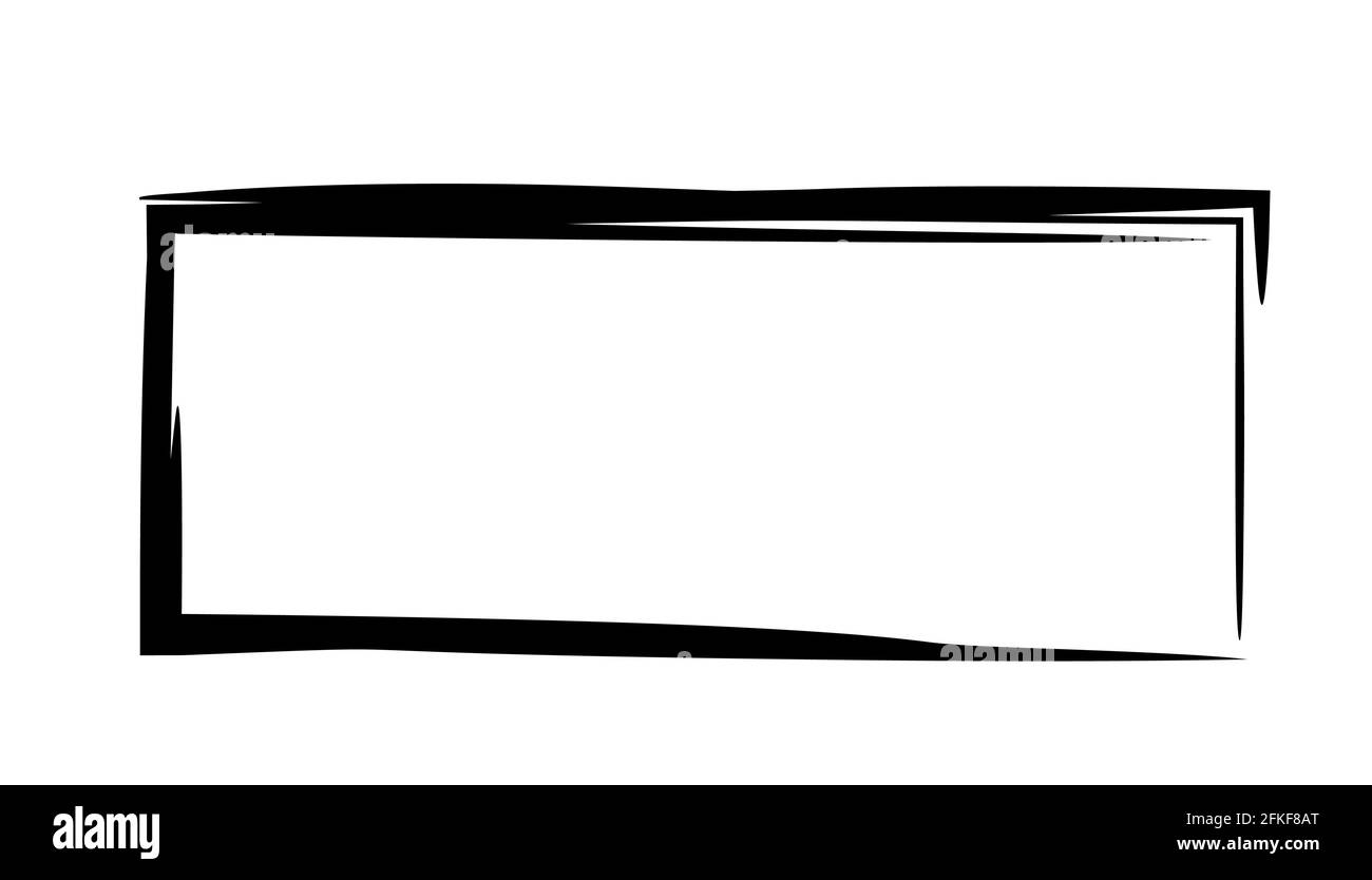Rectangle grunge frame isolated on white background. Black ink border ...