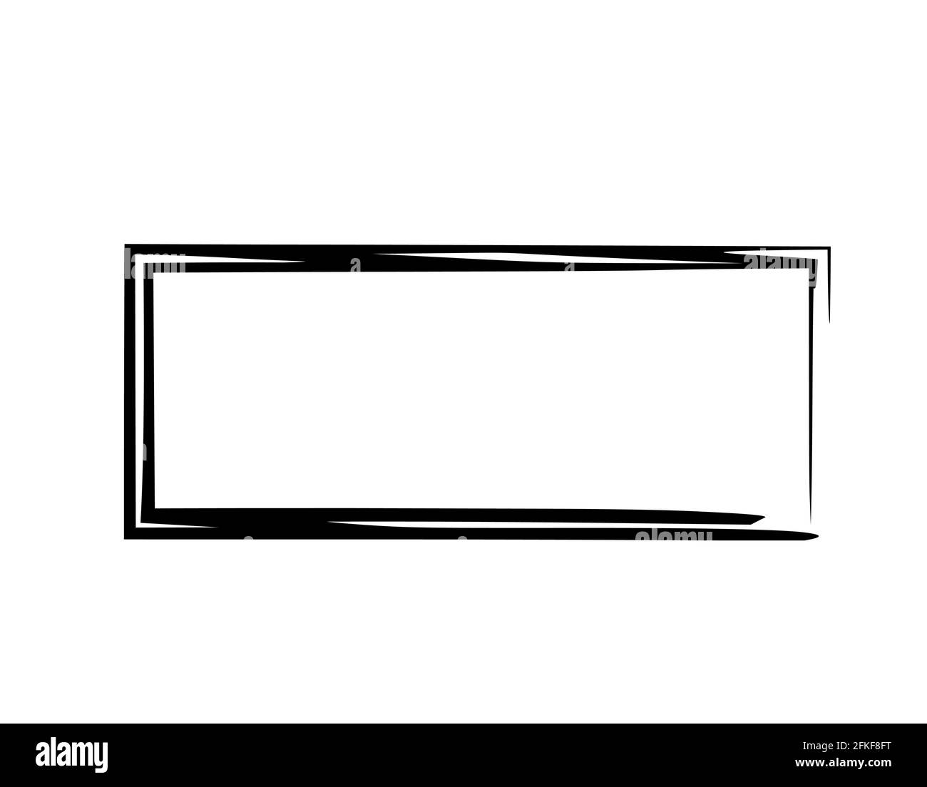 Rectangle grunge frame isolated on white background. Black ink border ...