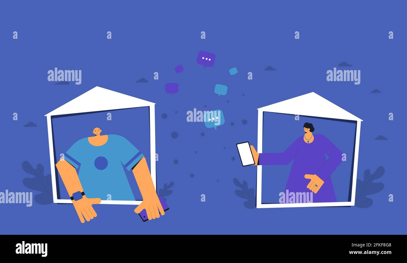 Online family communication. Mother and son sending a message each ...