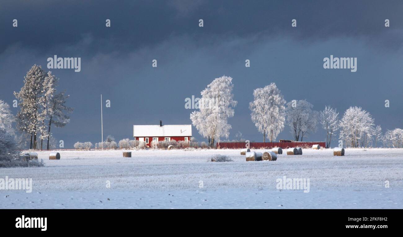 Countryside, outside city of Vadstena, during a winter day, Sweden ...
