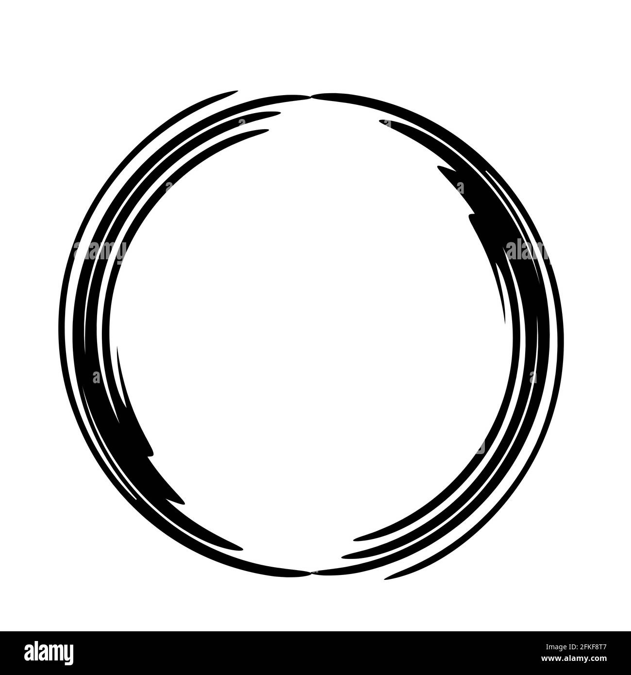 Round grunge frame isolated on white background. Black circle ink ...