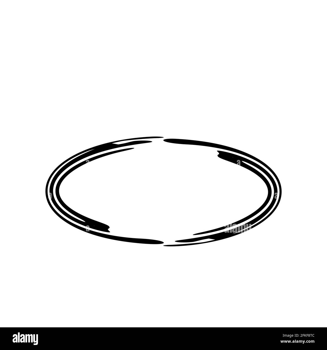 Oval grunge frame isolated on white background. Black ellipse ink ...