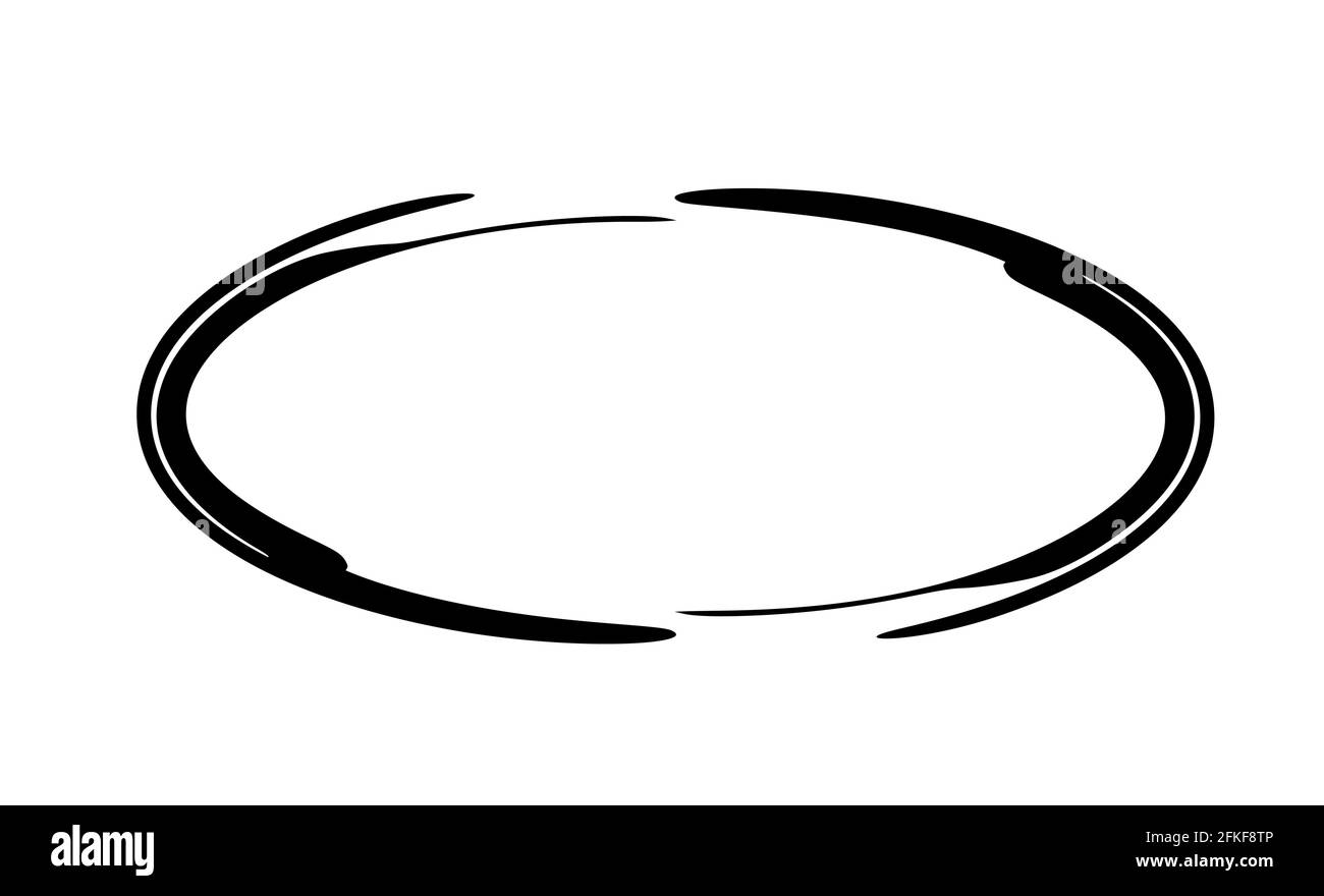 Oval grunge frame isolated on white background. Black ellipse ink ...