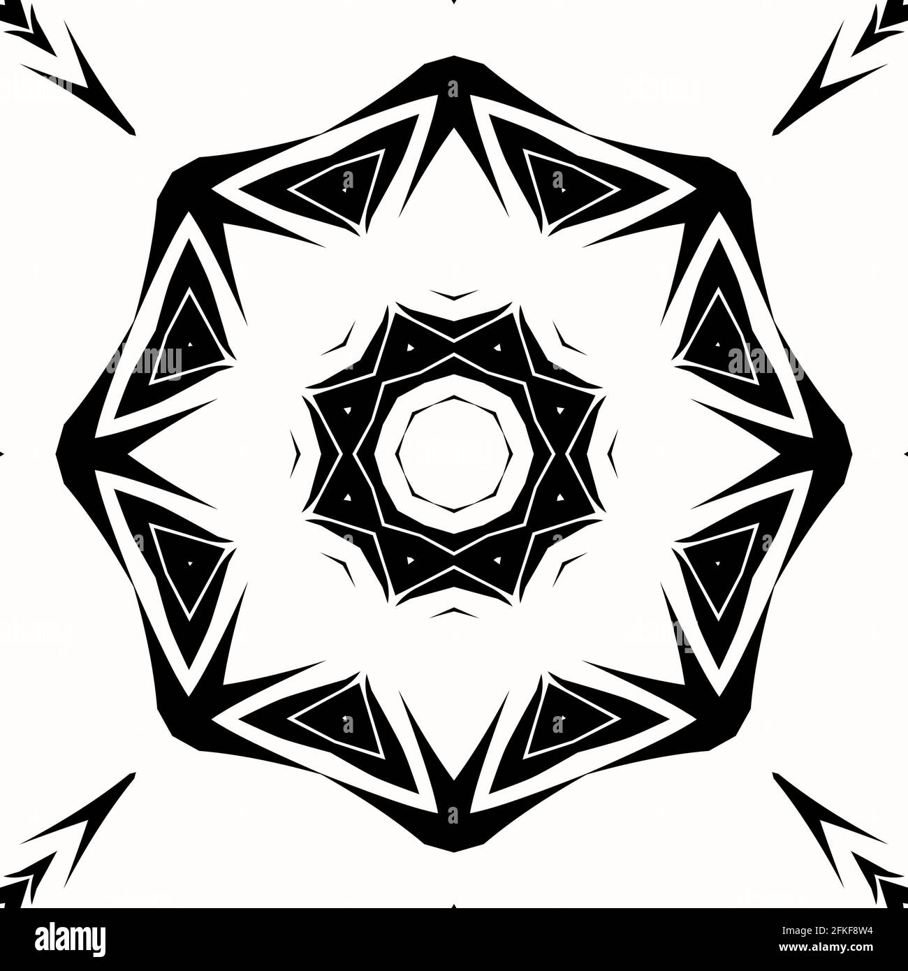 Mandala vector art round symmetrical pattern design in black and white ...