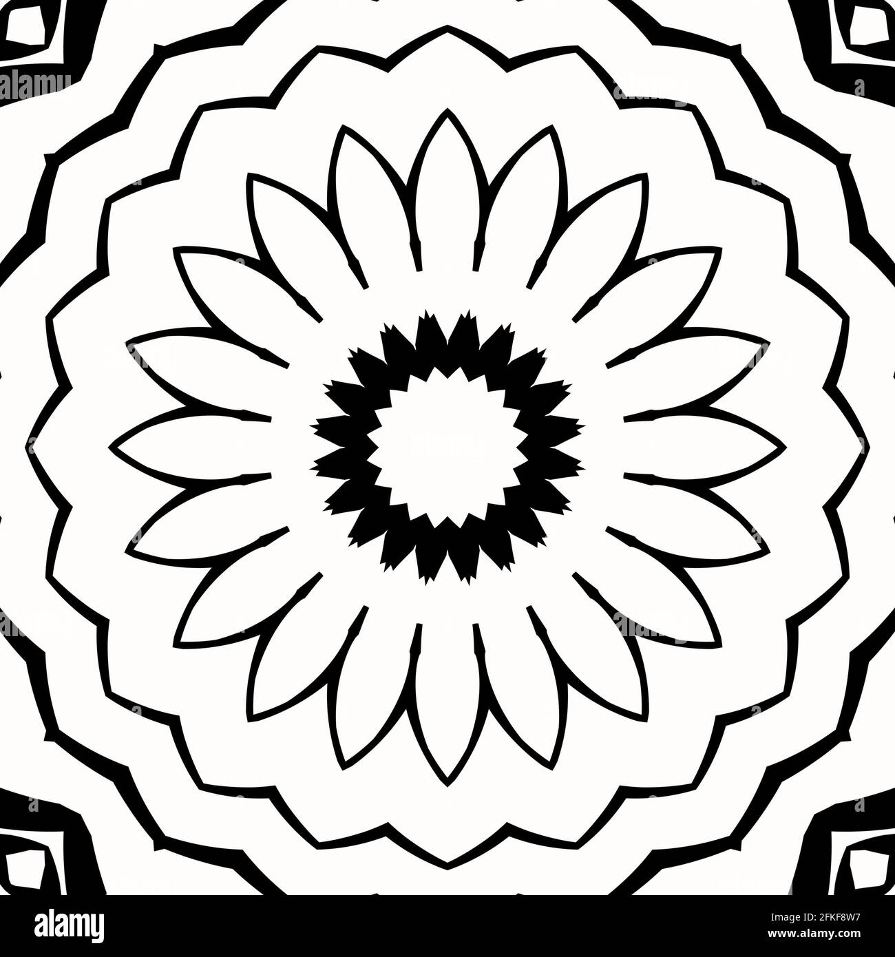 Mandala vector art round symmetrical pattern design in black and white ...