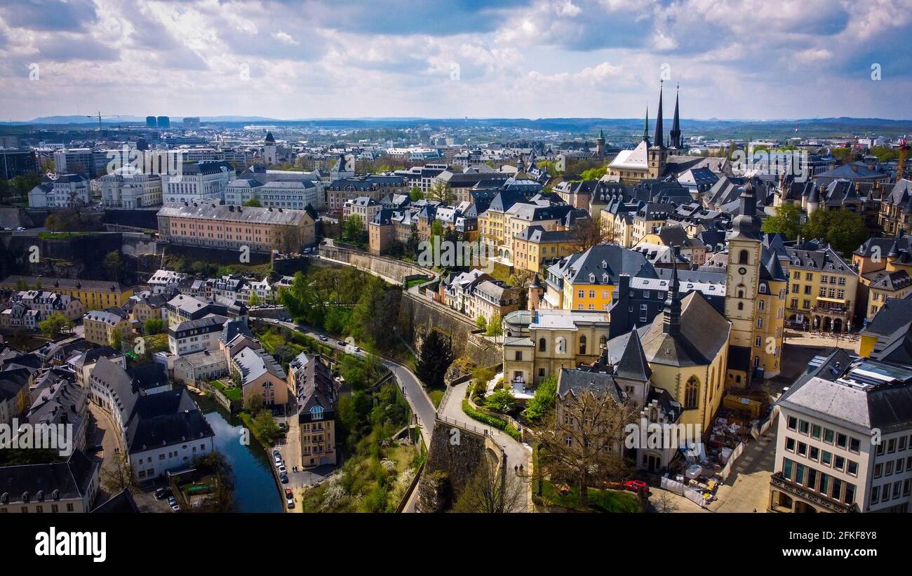 The historic buildings in the city of Luxemburg from above Stock Photo ...