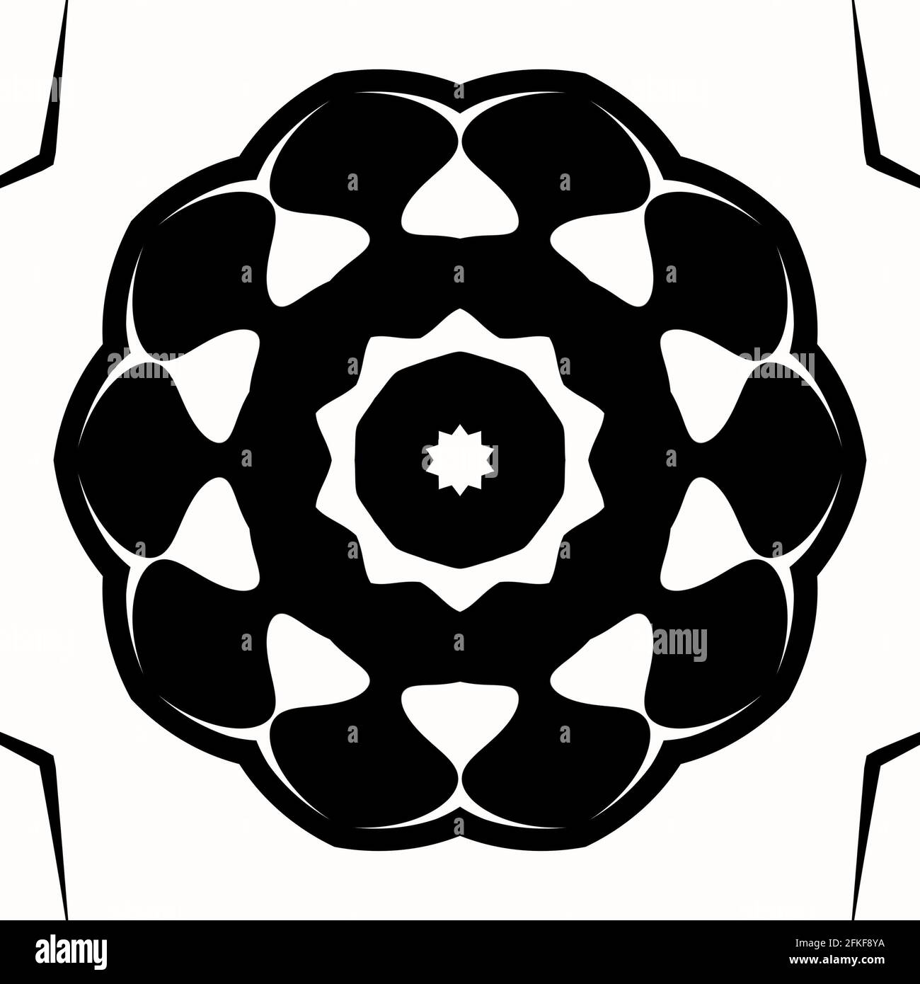 Mandala vector art round symmetrical pattern design in black and white ...