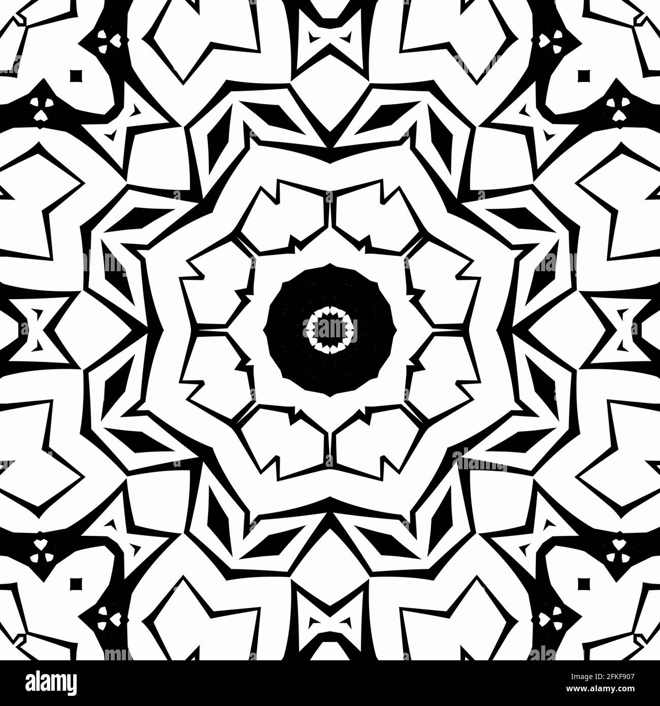 Mandala vector art round symmetrical pattern design in black and white ...