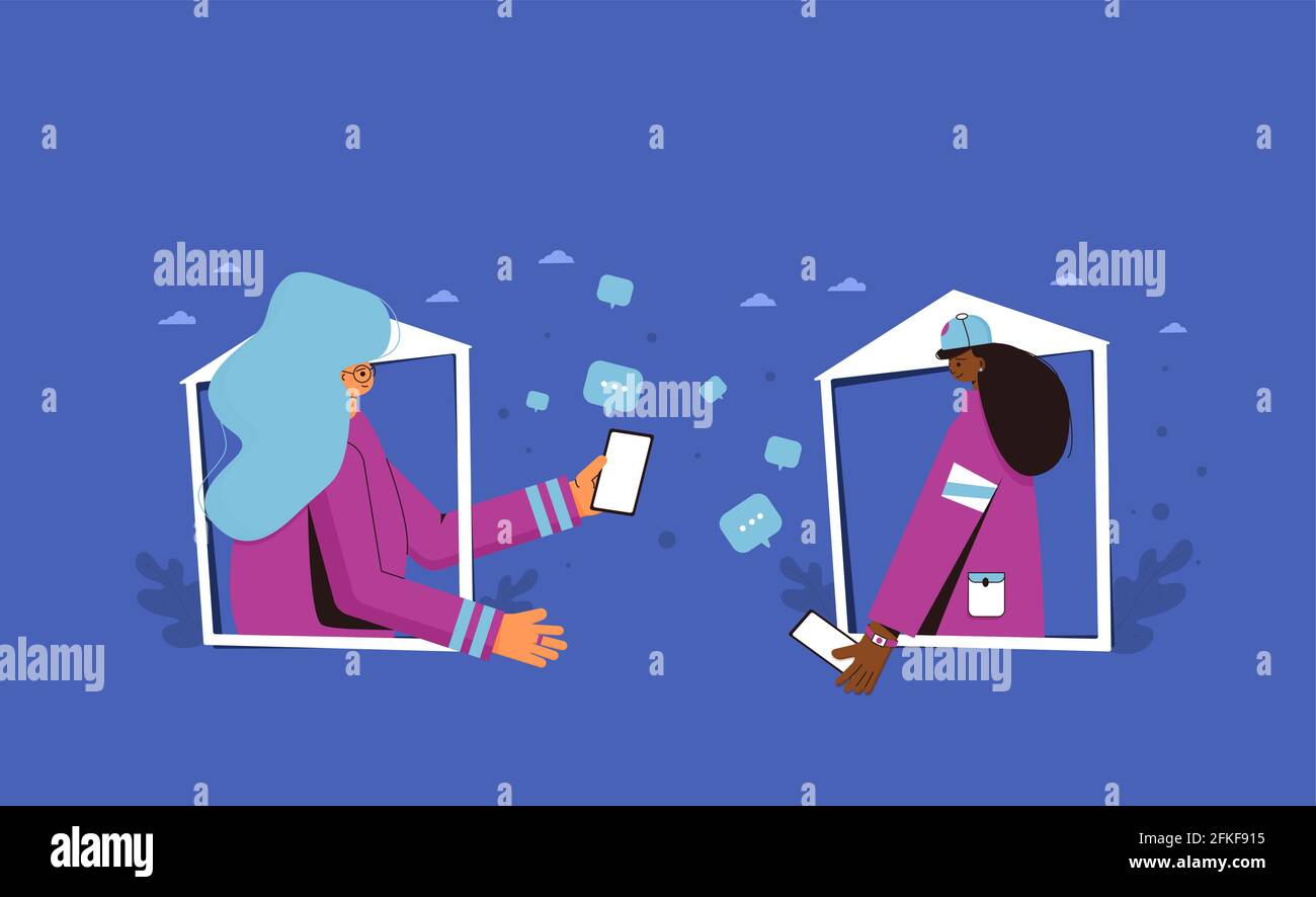 Online communication. Friends texting a message to each other. Two ...