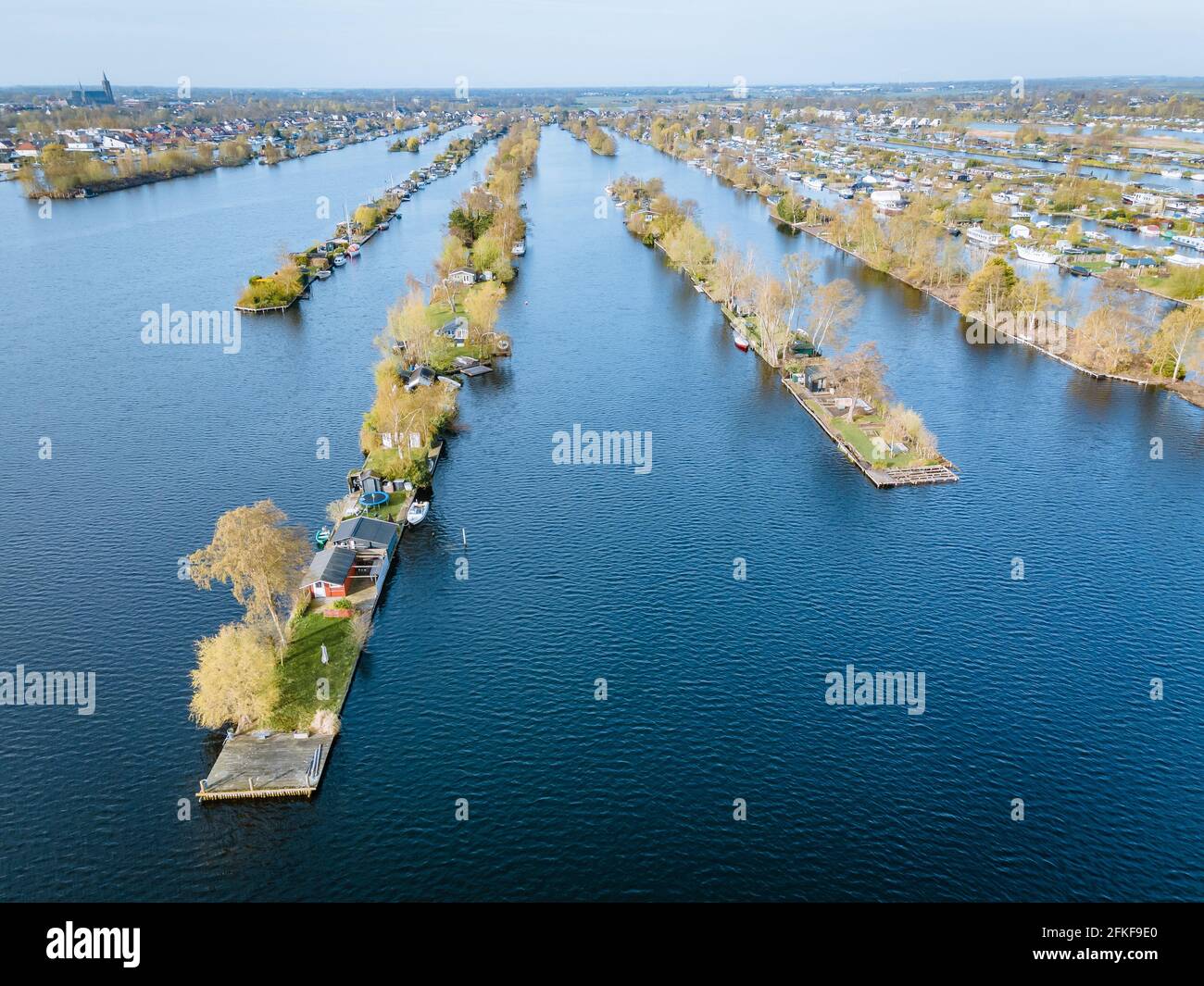Aerial view of small islands in the Lake Vinkeveense Plassen, near ...