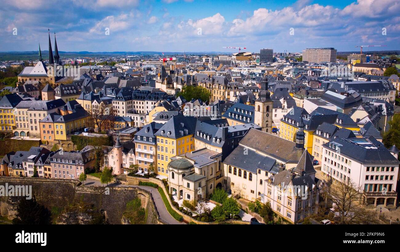 The historic buildings in the city of Luxemburg from above Stock Photo ...
