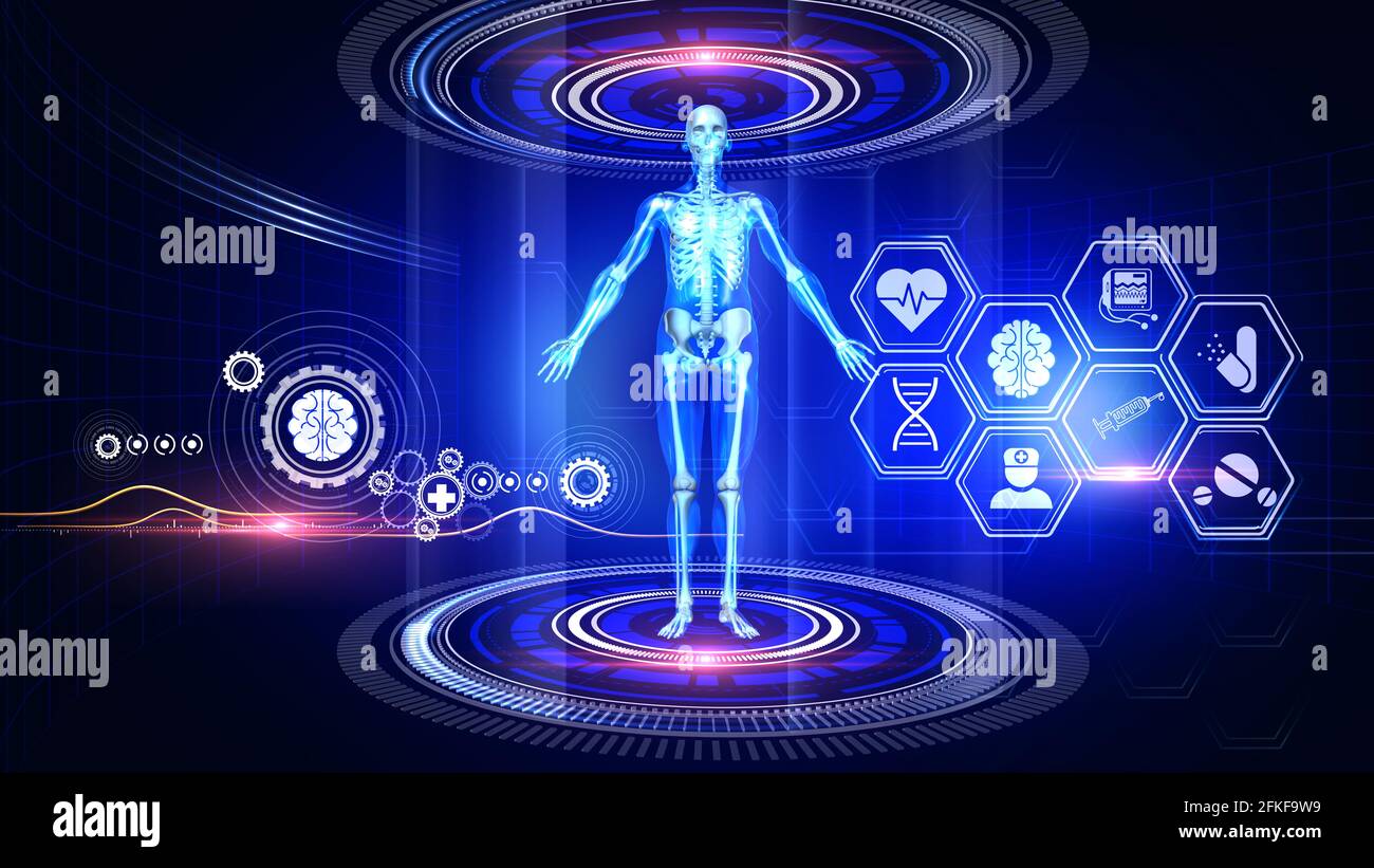 Skelton Analysis Virtual Reality A virtual reality 3d graphics showing ...