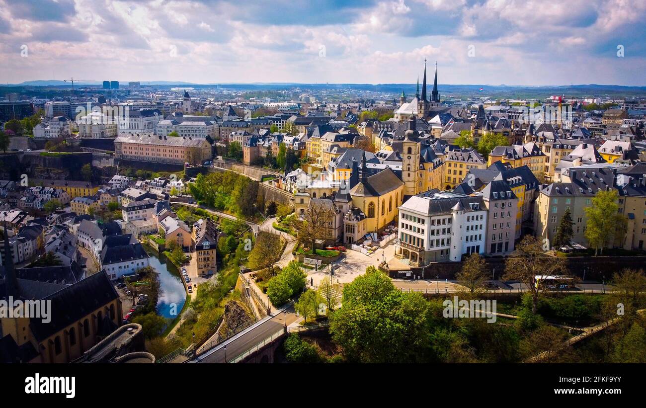 The historic buildings in the city of Luxemburg from above Stock Photo ...
