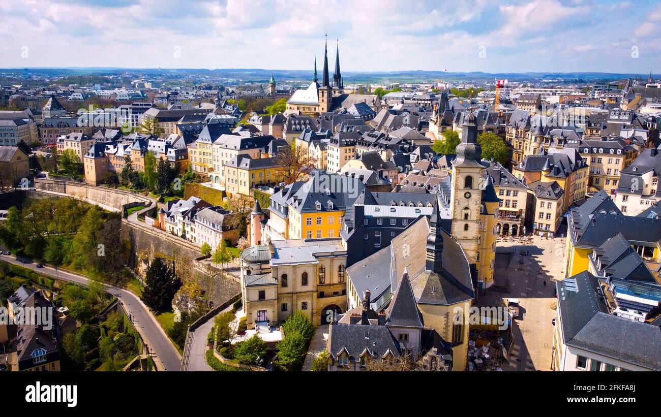 The historic buildings in the city of Luxemburg from above Stock Photo ...