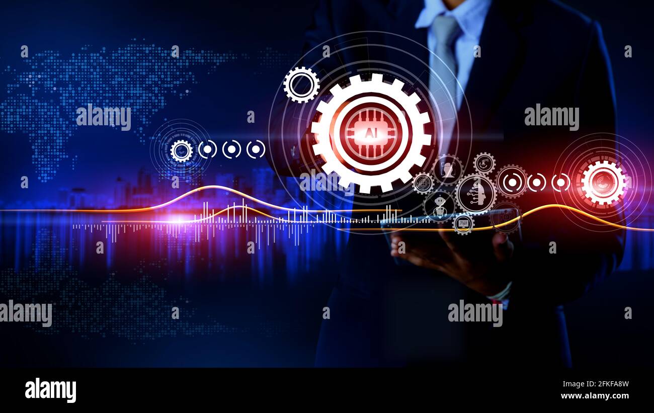 Artificial intelligence Technology concept. Rotating Gears with icon ...