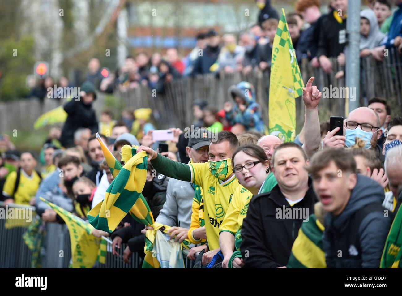 Norwich City fans celebrate being crowned champions during the Sky Bet ...