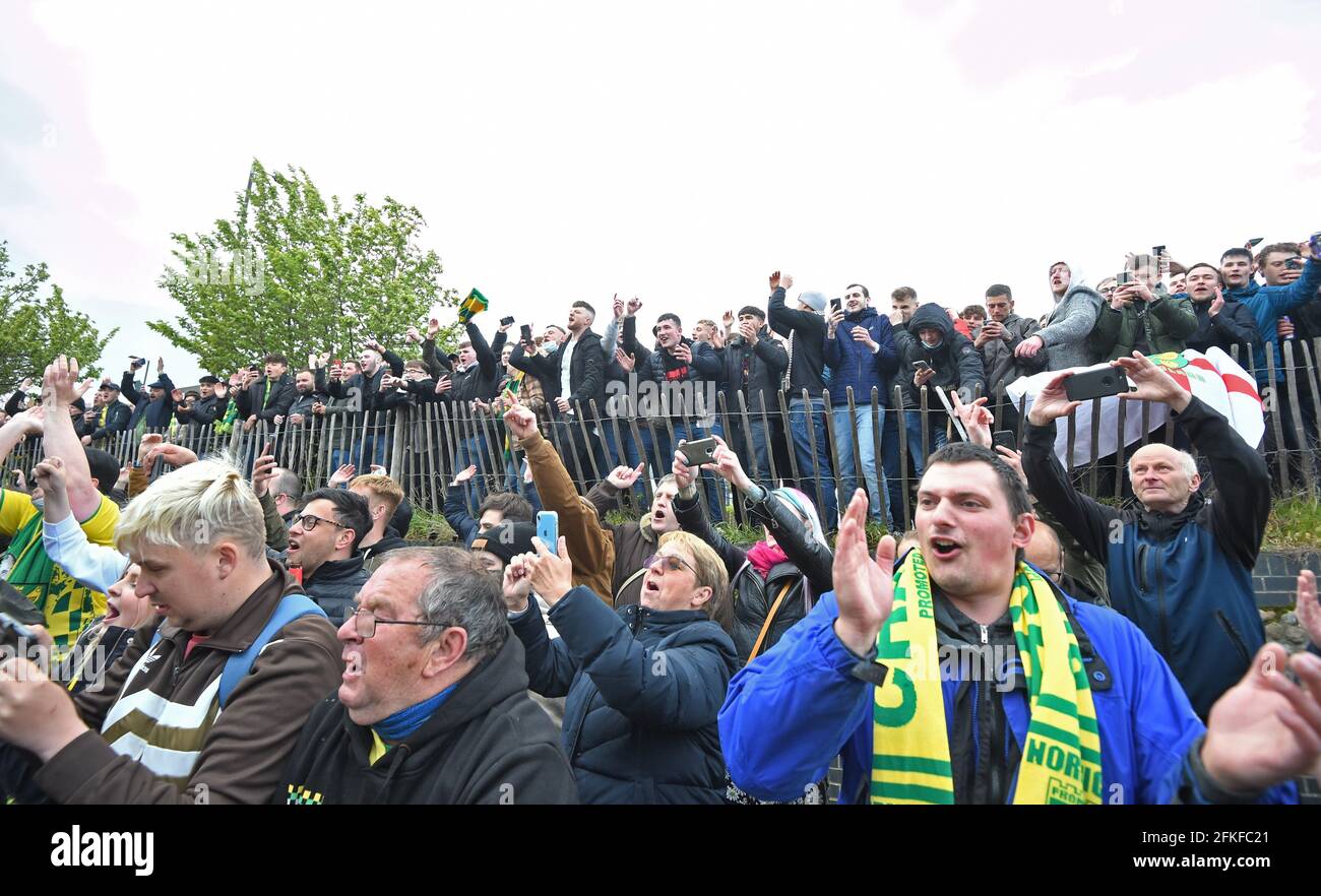 Norwich City fans celebrate being crowned champions during the Sky Bet ...