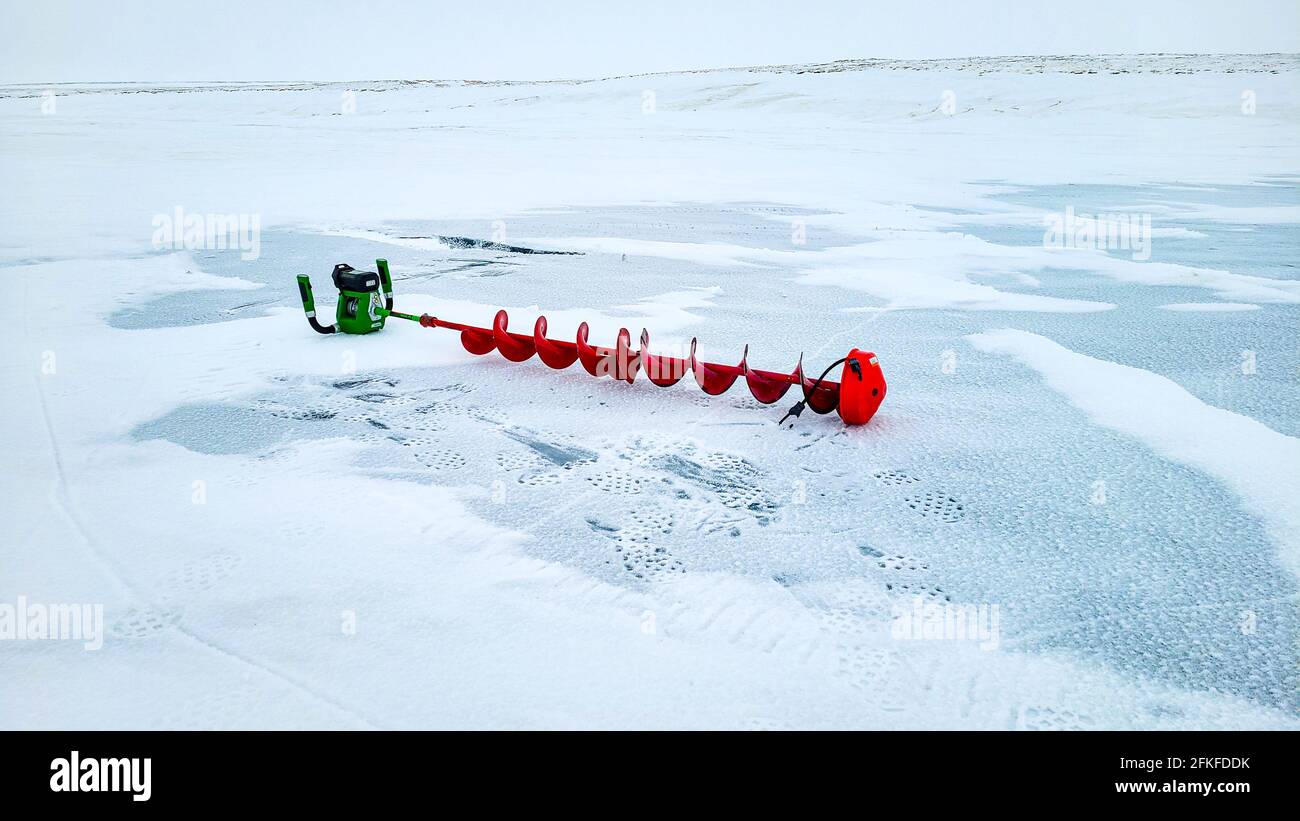 Banks Island Northwest Territories Canada April 18 2021: Ice auger ...