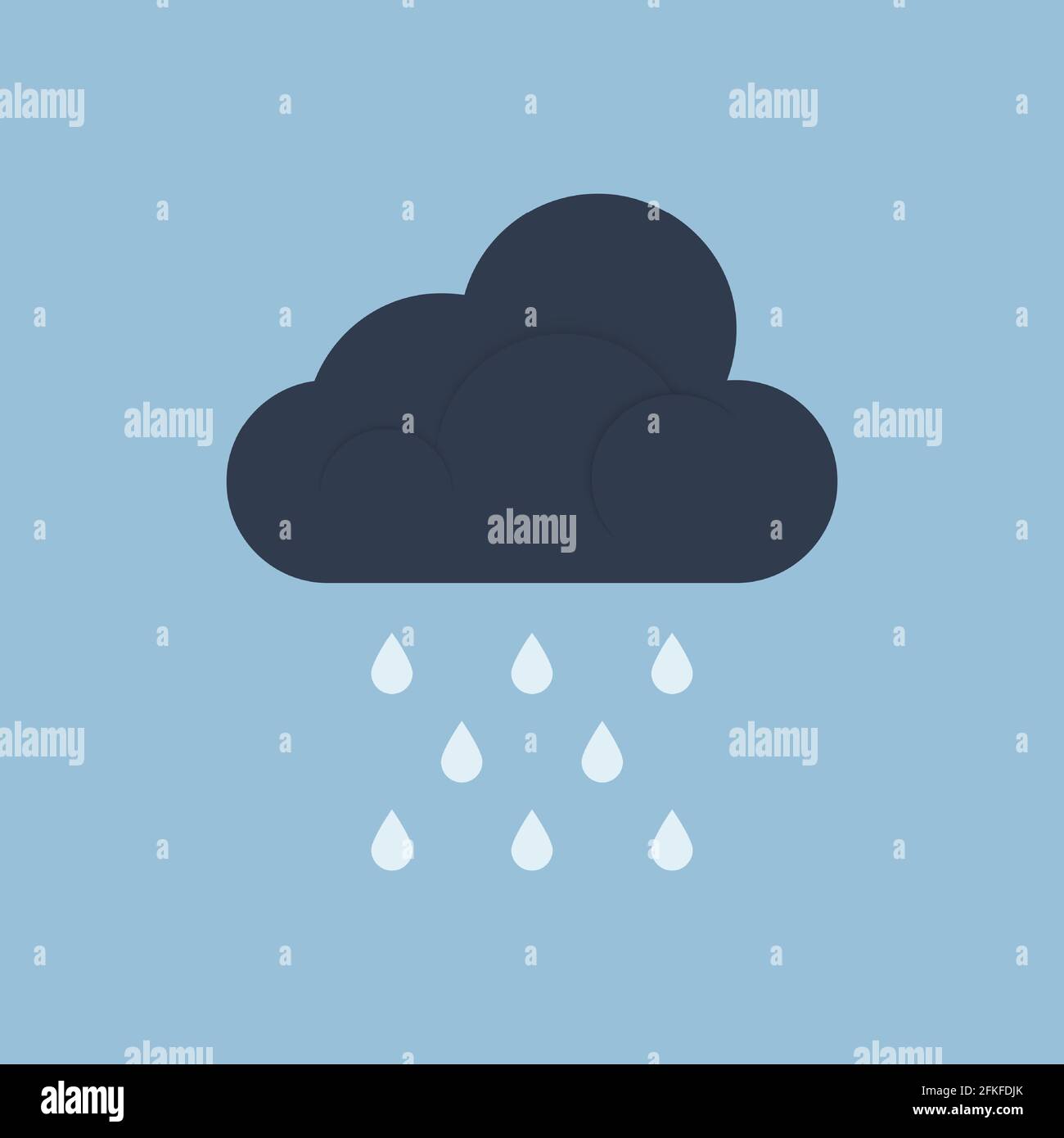 A dark cloud with vertical rain is isolated on a solid blue background ...