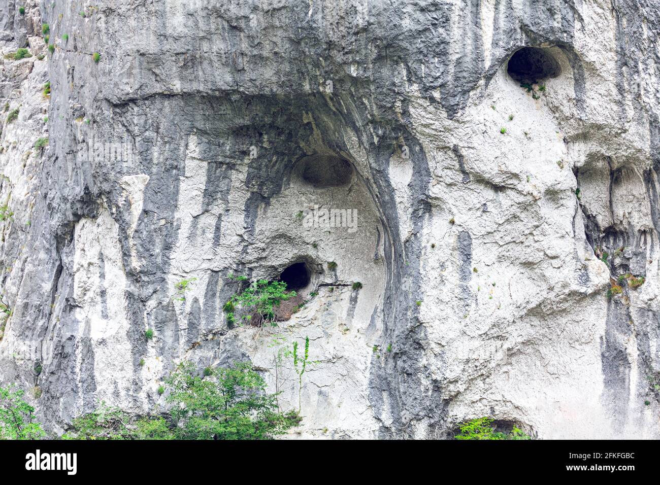 Holes in the natural rock , nest for eagles . Habitation of predator ...