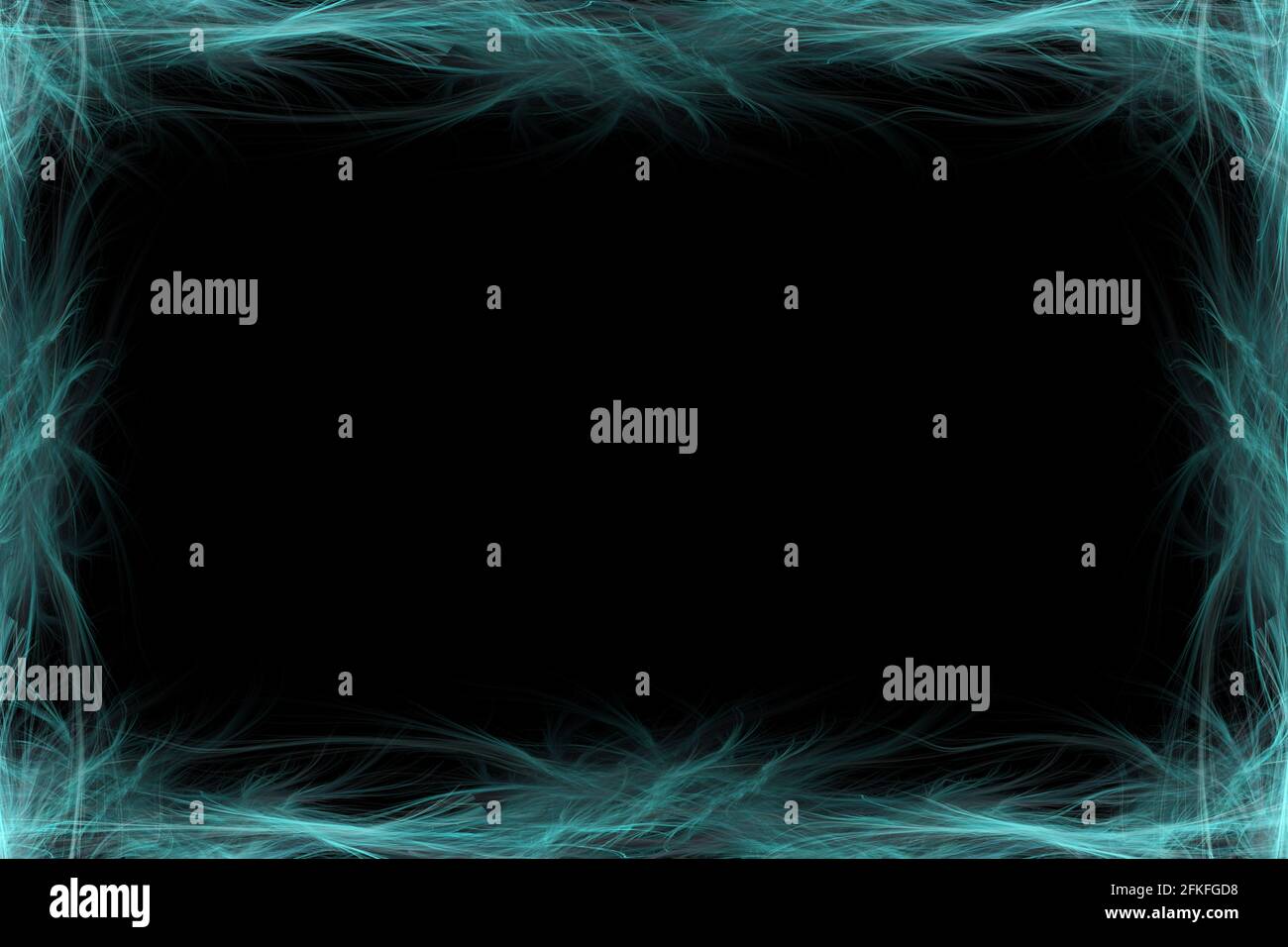 A glowing abstract fractal border frame. Set against a black background ...