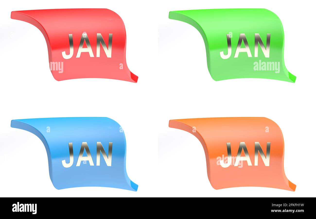 JAN for JANUARY colorful icon set - 3D rendering illustration Stock ...