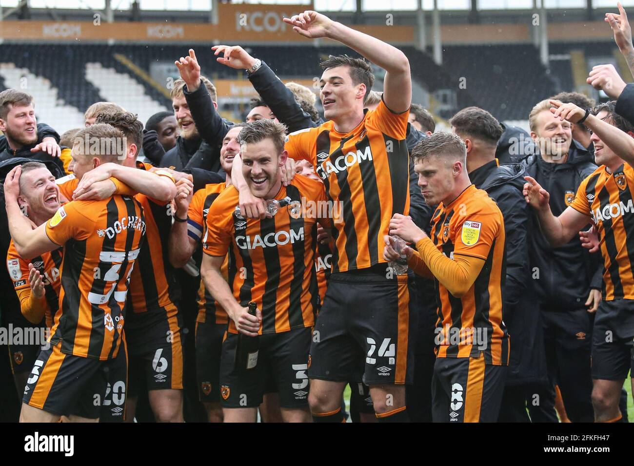 Hull City players celebrate on the pitch after the final whistle after ...