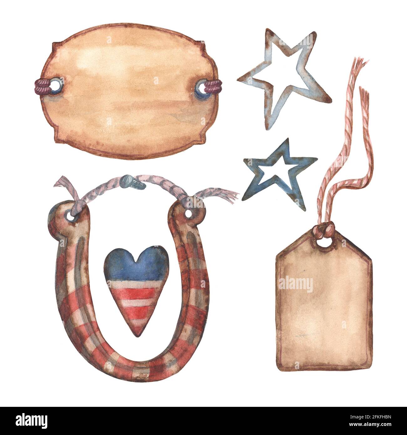 Watercolor hand-made illustrations 4th of July Clipart USA American ...