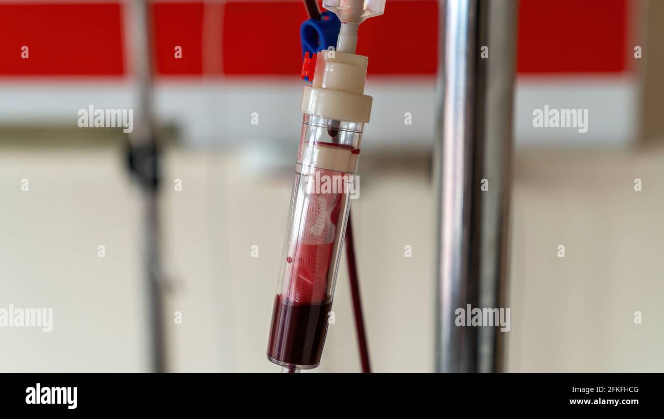 Ankara, Turkey - March 2021: Blood transfusion serum in hospital room ...
