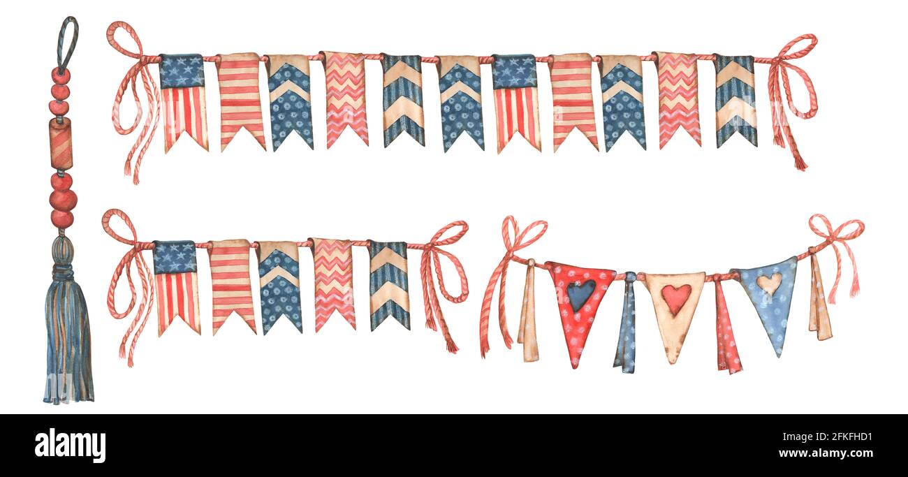 Watercolor hand-made illustrations 4th of July Clipart USA American ...