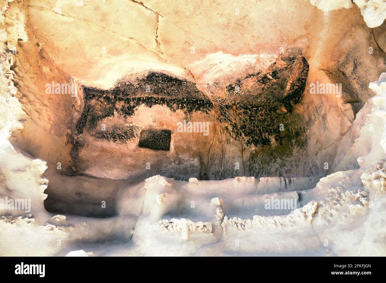 Rock City. Entrance to a man-made cave in a limestone rock. A place of ...