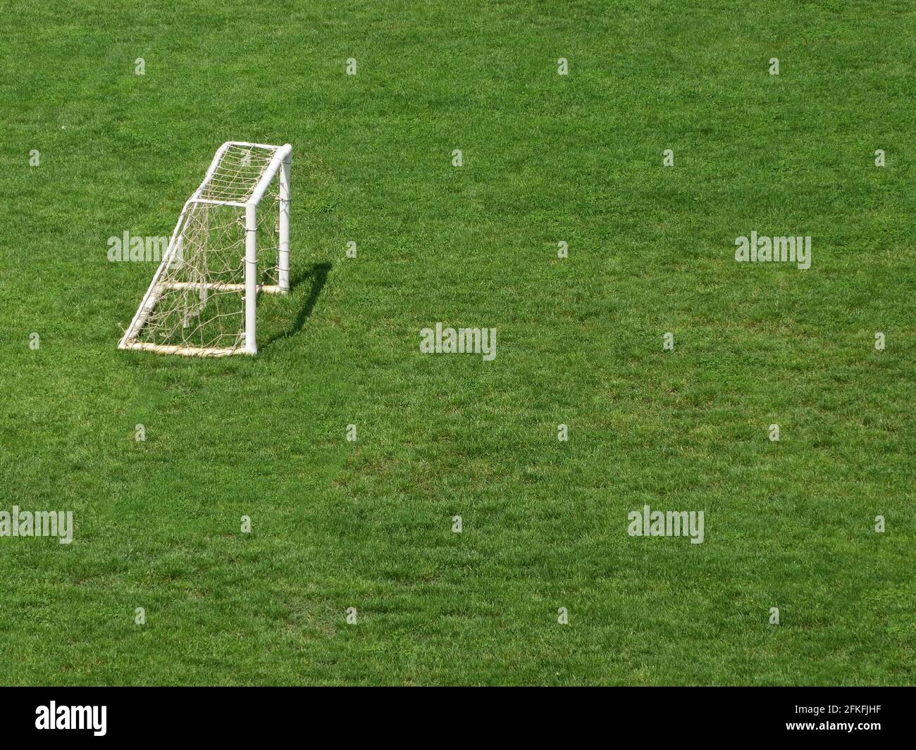 Outdoor football field with a small gate on the green grass Stock Photo ...