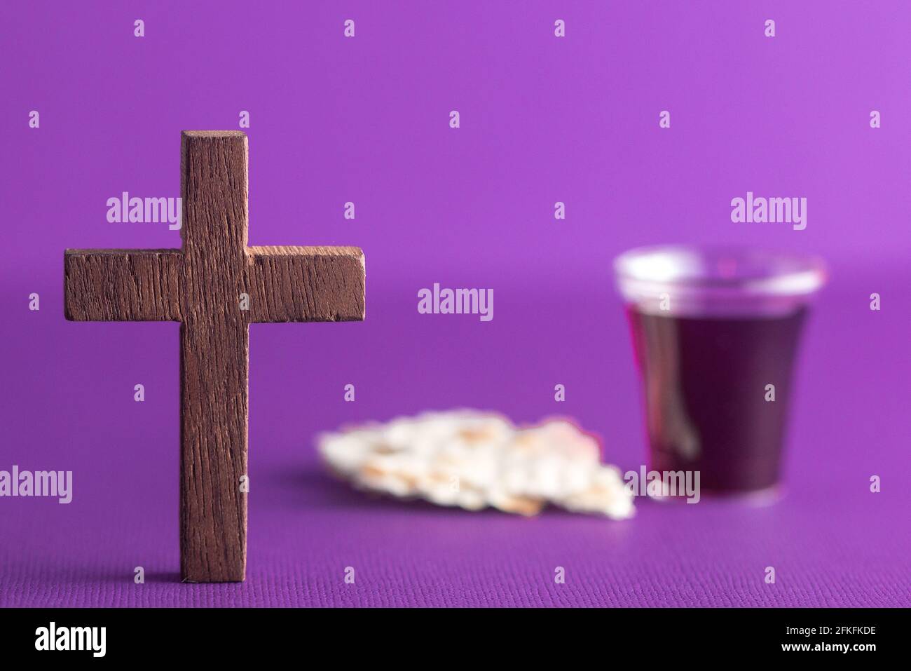 Symboles of Christianity and the Communion on a Purple Background Stock ...