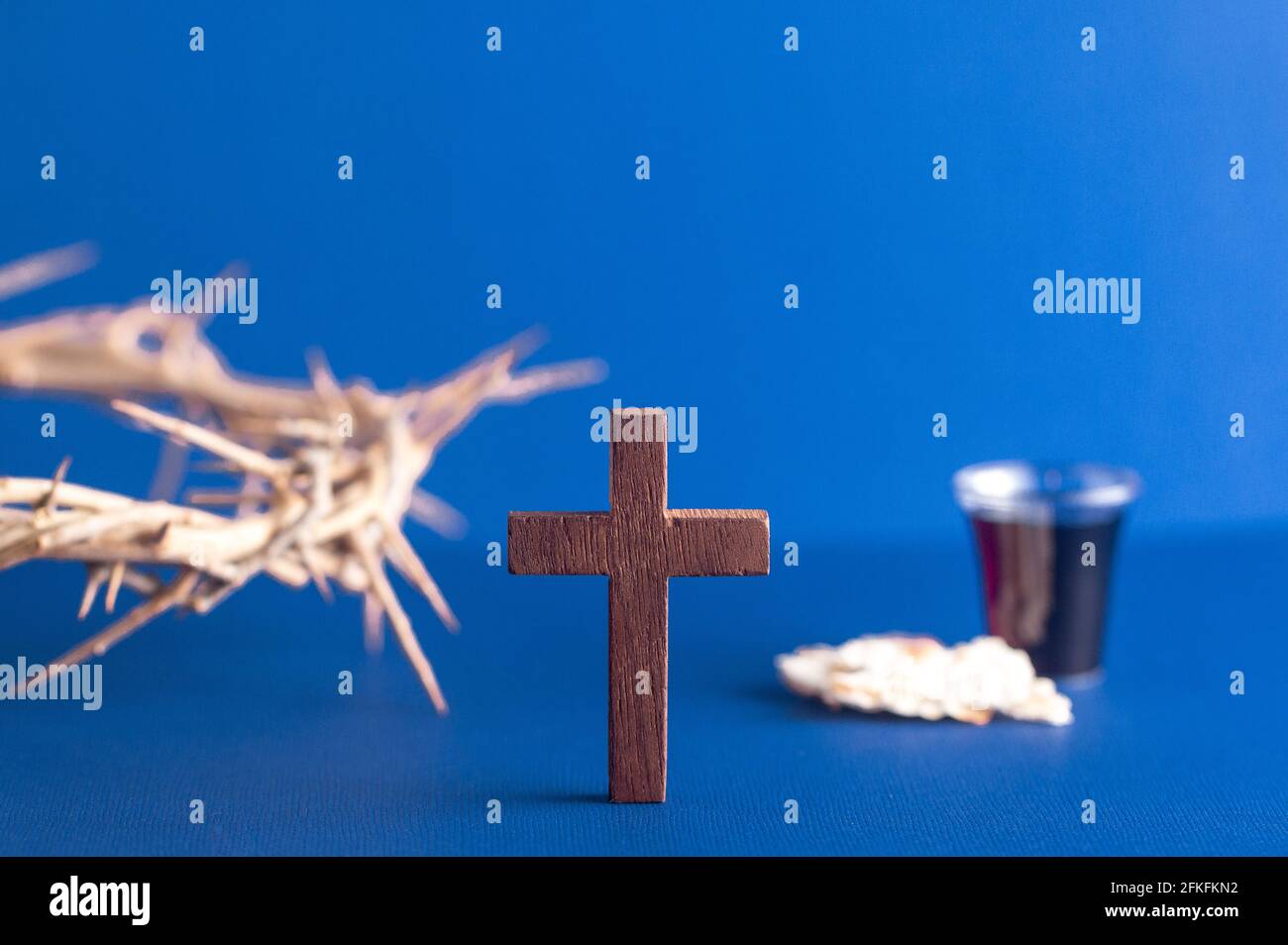 Symboles of Christianity and the Communion on a Blue Background Stock ...
