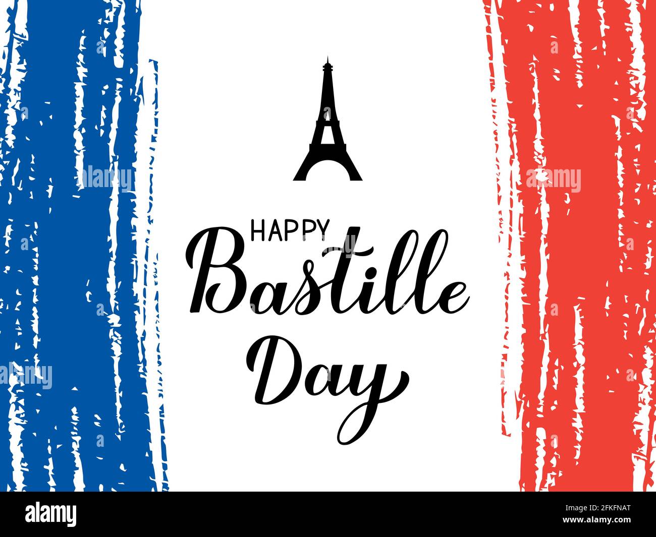Happy Bastille Day Calligraphy lettering with grunge tricolor flag of ...