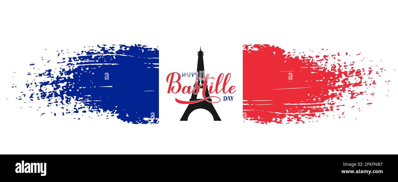 Happy Bastille Day Calligraphy lettering with grunge tricolor flag of ...