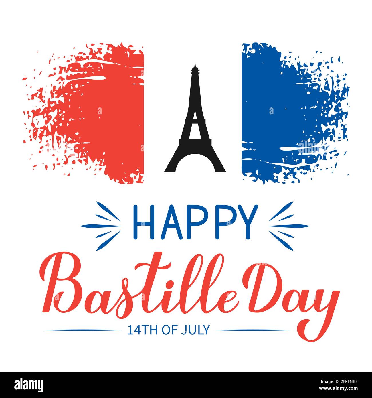 Happy Bastille Day Calligraphy lettering with grunge tricolor flag of ...