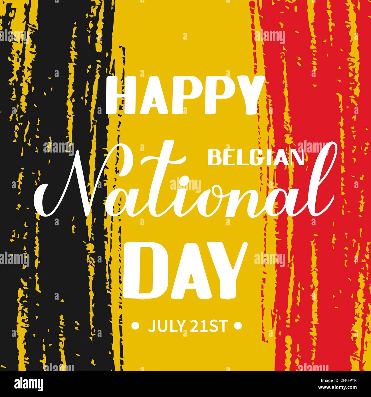 Belgian National Day hand lettering with black and red brush stroke ...