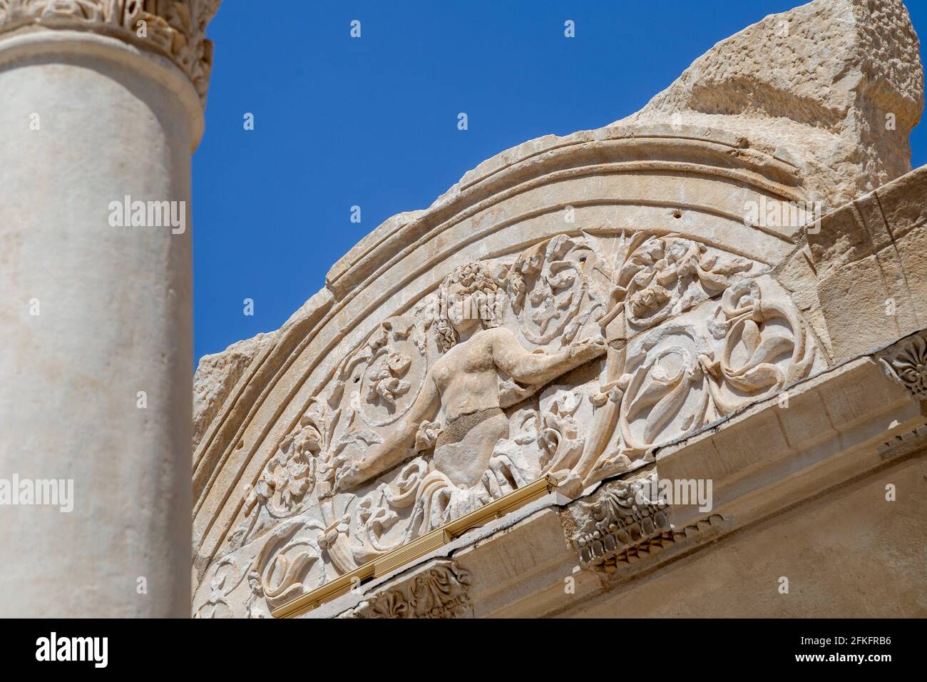 Marble reliefs in Ephesus historical ancient city, in Selcuk, Izmir ...