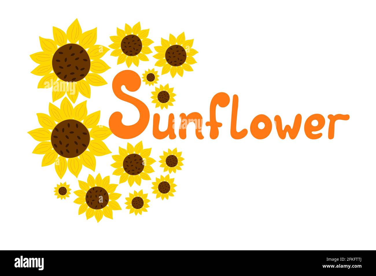 Yellow sunflowers flat style simple vector hand drawn floral ...