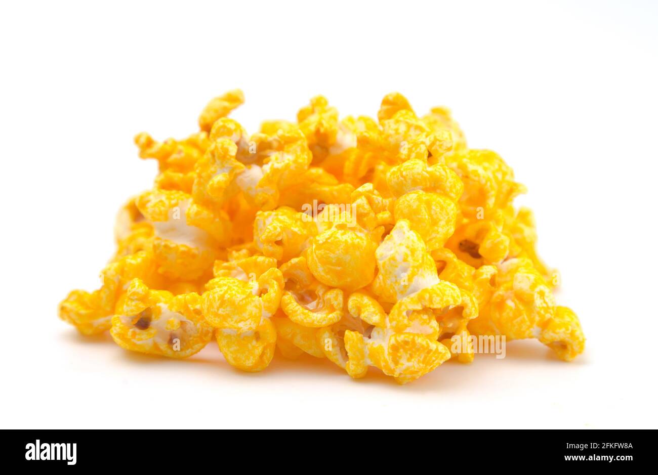 Yellow Cheddar Cheese Popcorn on a White Background Stock Photo - Alamy