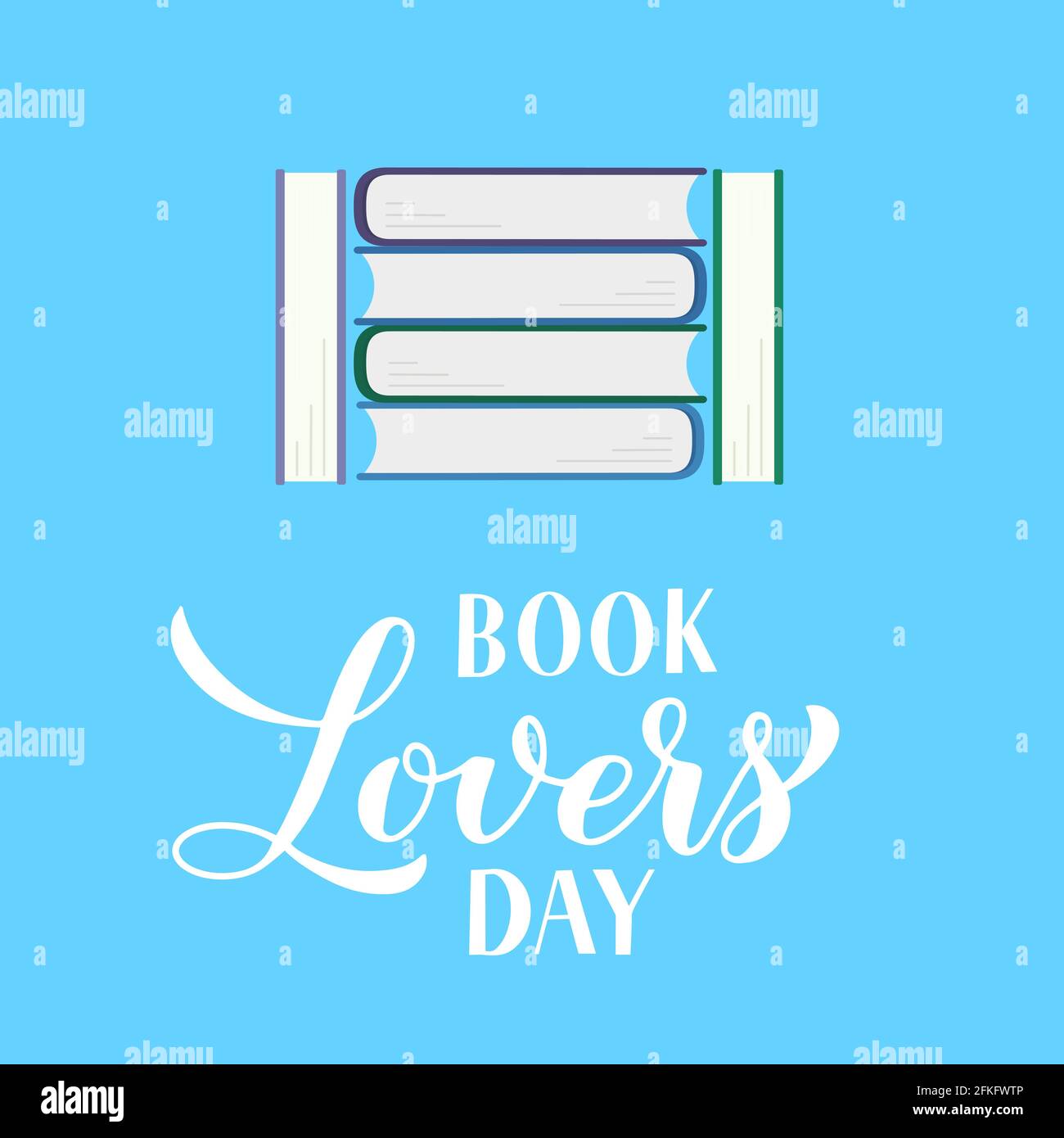 Book Lovers Day calligraphy hand lettering with stack of books. Easy to ...