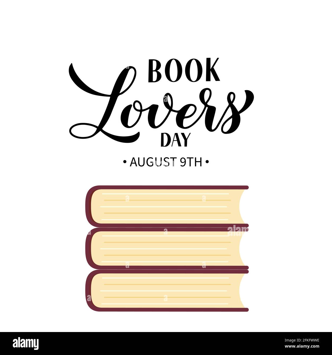 Book Lovers Day calligraphy hand lettering with stack of books. Easy to ...