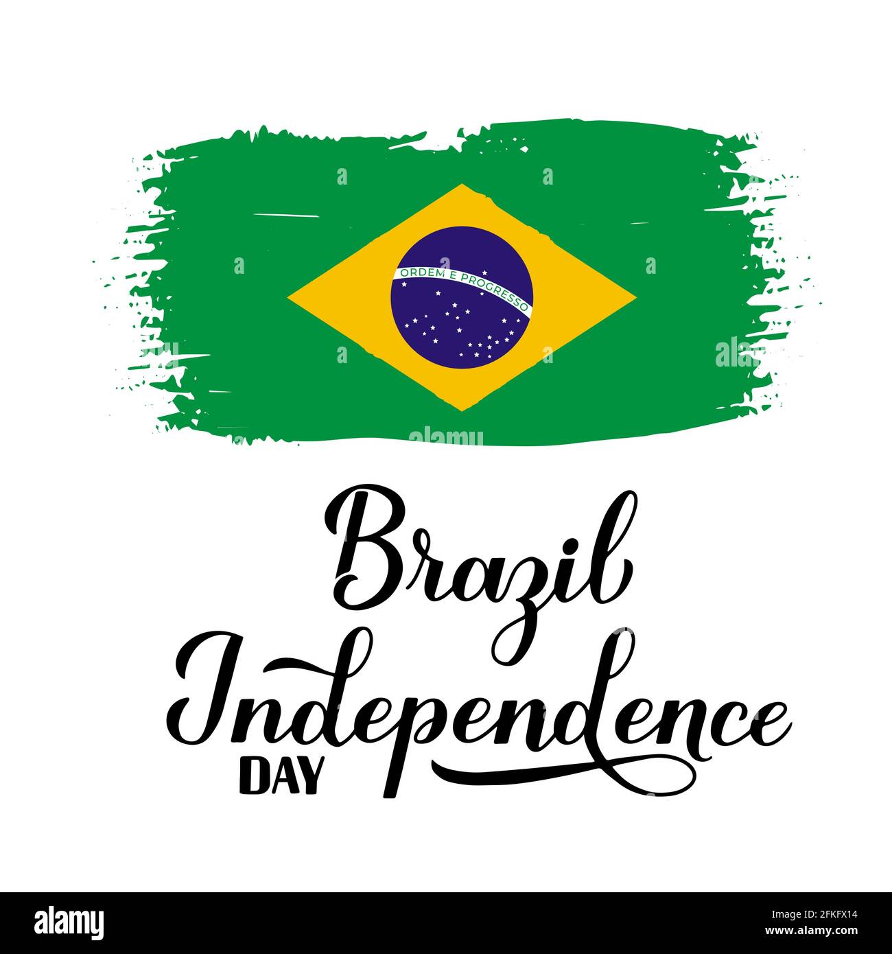 Brazil Independence Day calligraphy hand lettering with flag isolated ...